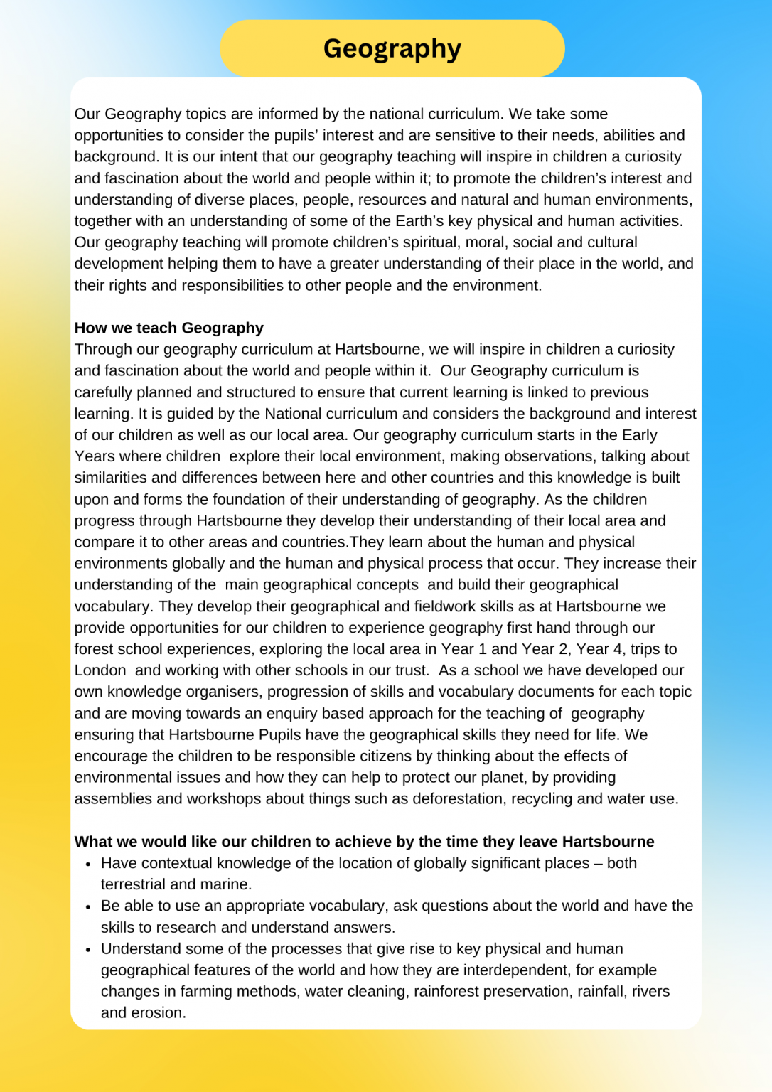 Geography – Hartsbourne Primary School