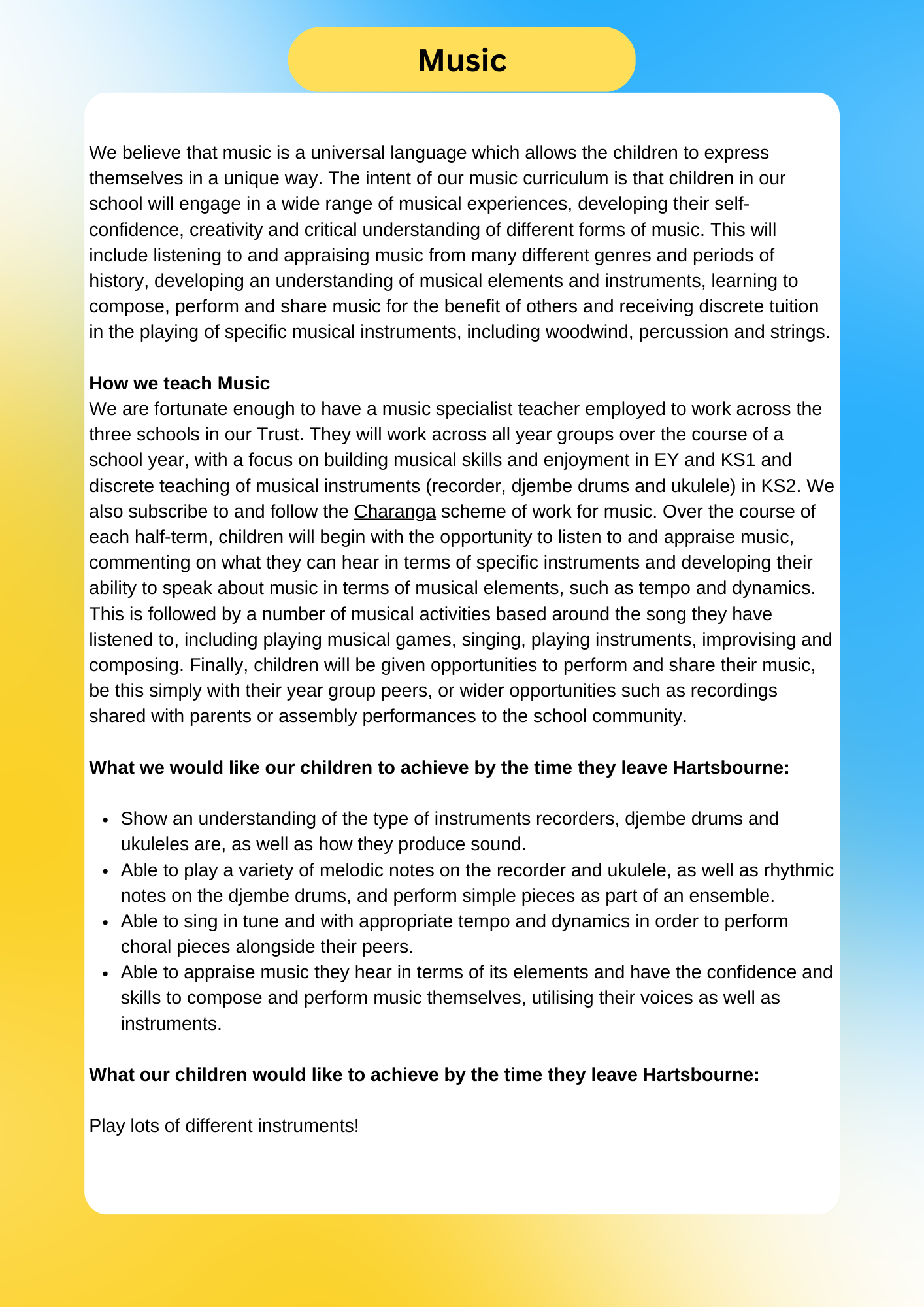 Music – Hartsbourne Primary School